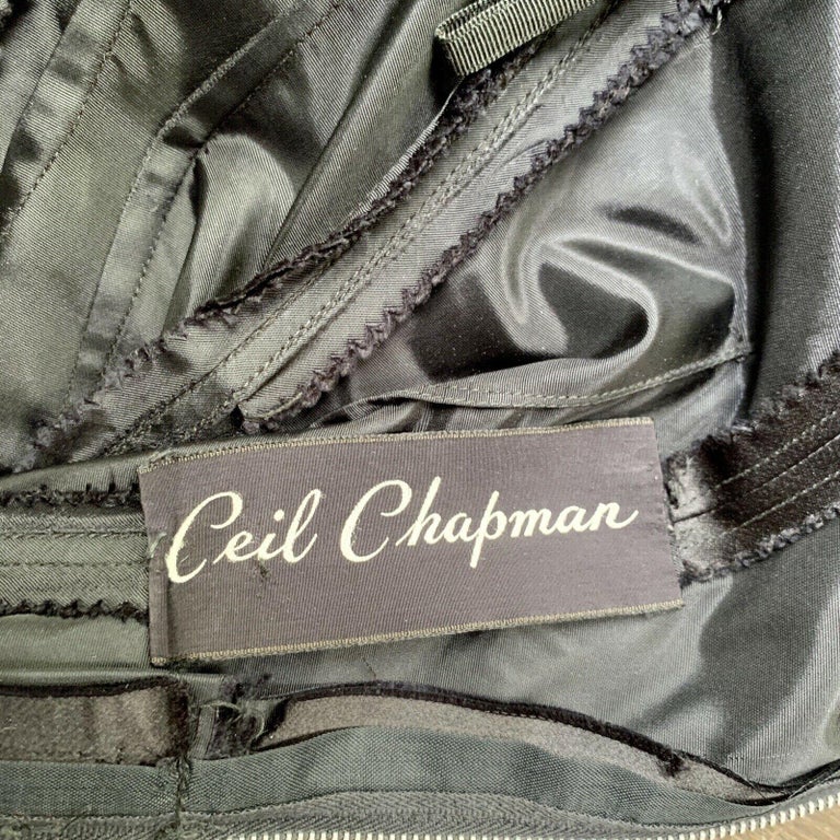 Rare CEIL CHAPMAN 1950s Vintage Black Satin COUTURE Cocktail Dress XS/S ...