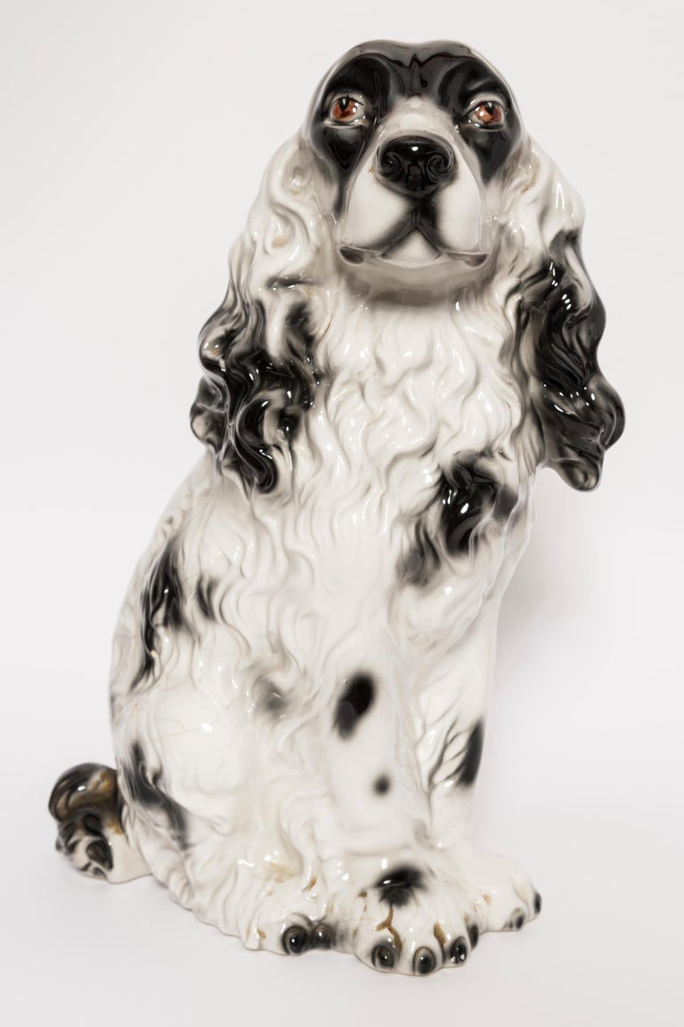 Rare Ceramic Black and White Spaniel Dog Decorative Sculpture, Italy ...