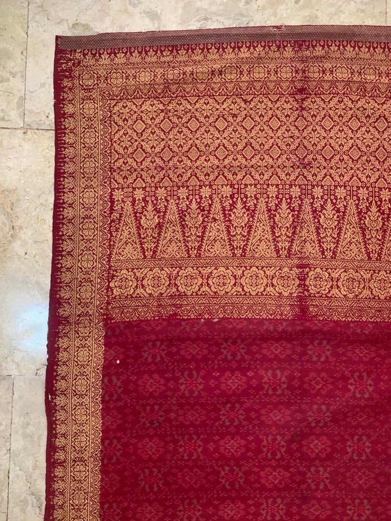 Ceremonial Silk Ikat from Sumatra with Stunning Motifs and Gold Leaf Detail For Sale at 1stDibs