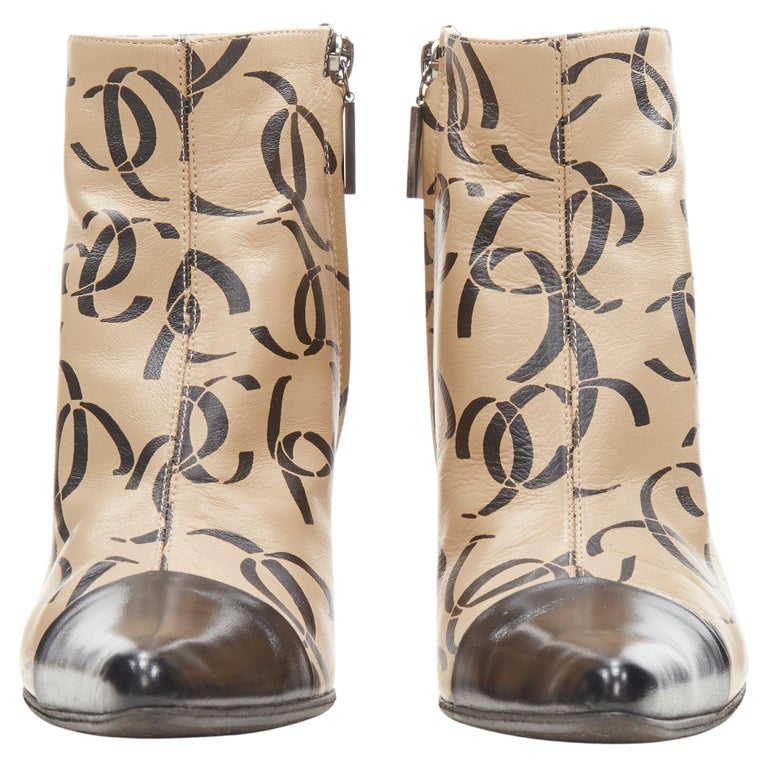 rare CHANEL 00A beige nude marked CC logo toe cap ankle bootie EU37 For ...