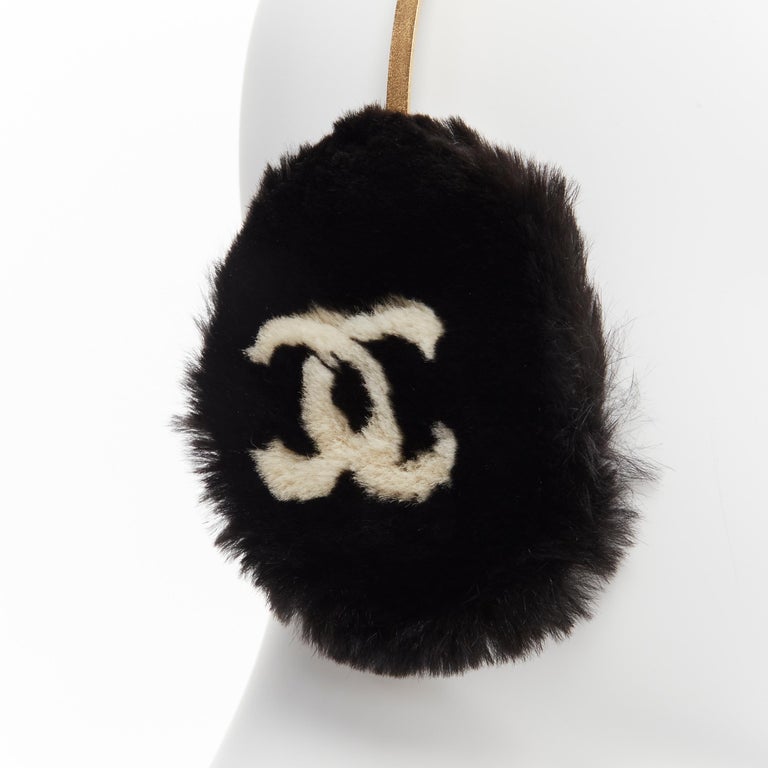 rare CHANEL 01A Vintage gold white pearl Coco CC logo black fur ear ...