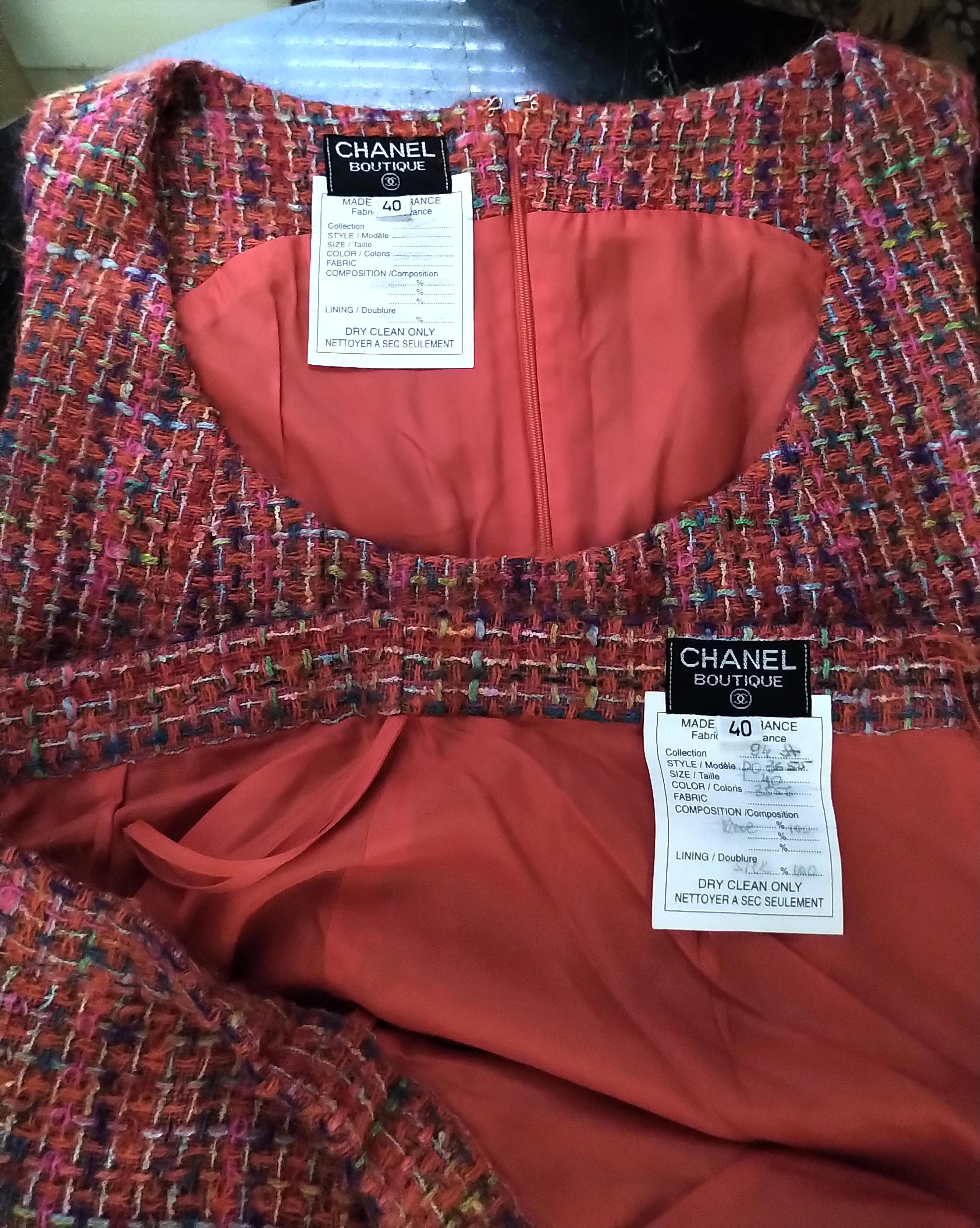 Rare Chanel 1994 94A Runway Multicolor Fantasy Tweed Top Skirt Suit FR 40/ US 8 For Sale at 1stDibs