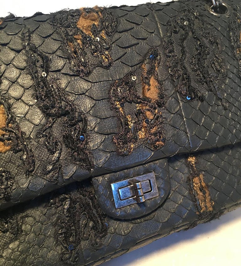 RARE Chanel Black Embroidered Python 2.55 Classic Flap Reissue 226 For ...