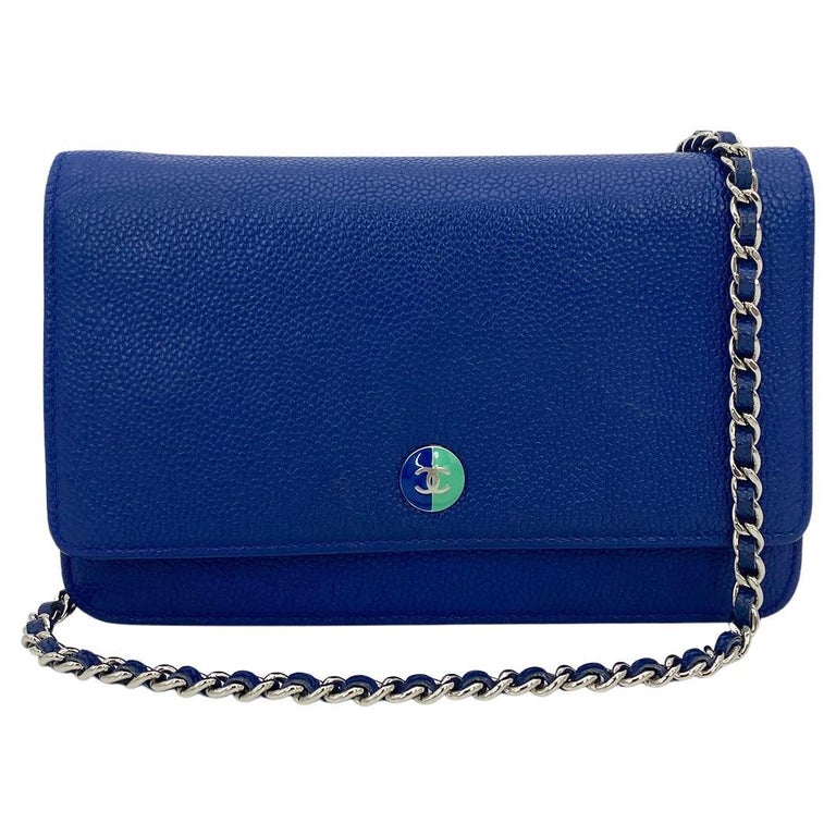 RARE Chanel Blue Caviar Leather Wallet on a Chain WOC For Sale at 1stDibs