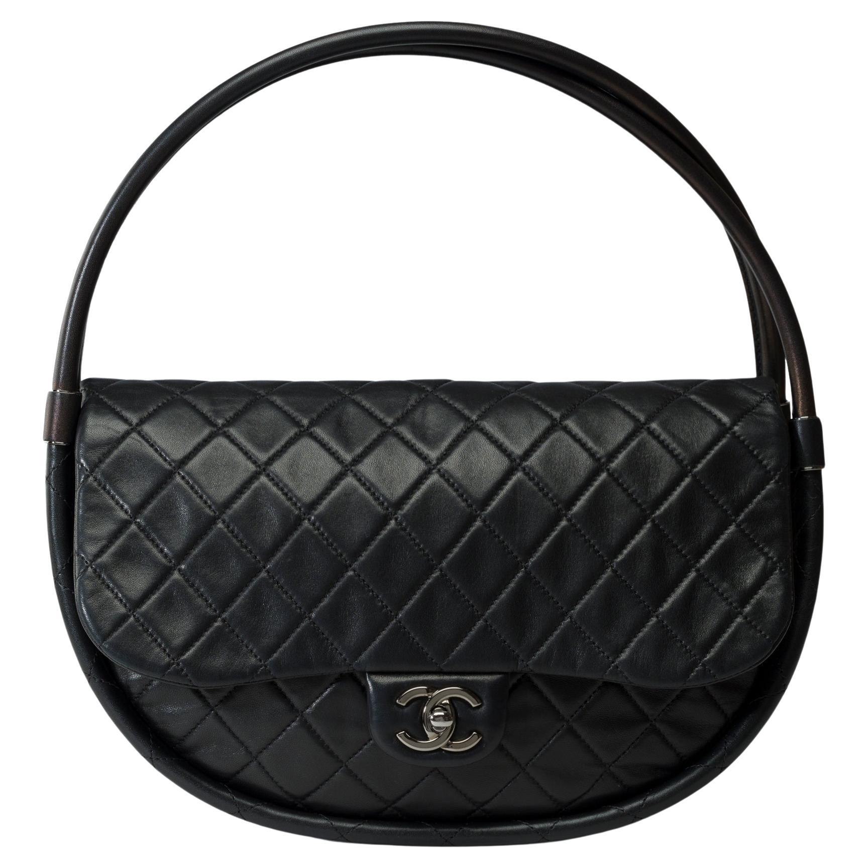 Rare Chanel Hula Hoop handbag in black lambskin leather, BSHW For Sale ...