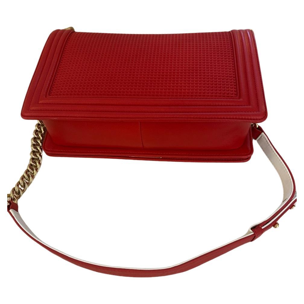 Rare CHANEL Red Perforated Boy Bag For Sale at 1stDibs