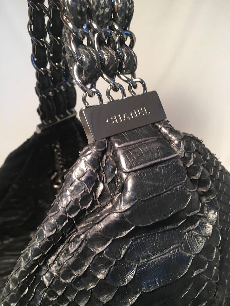 RARE Chanel Runway Black Python Snakeskin Hobo Shoulder Satchel Bag For ...