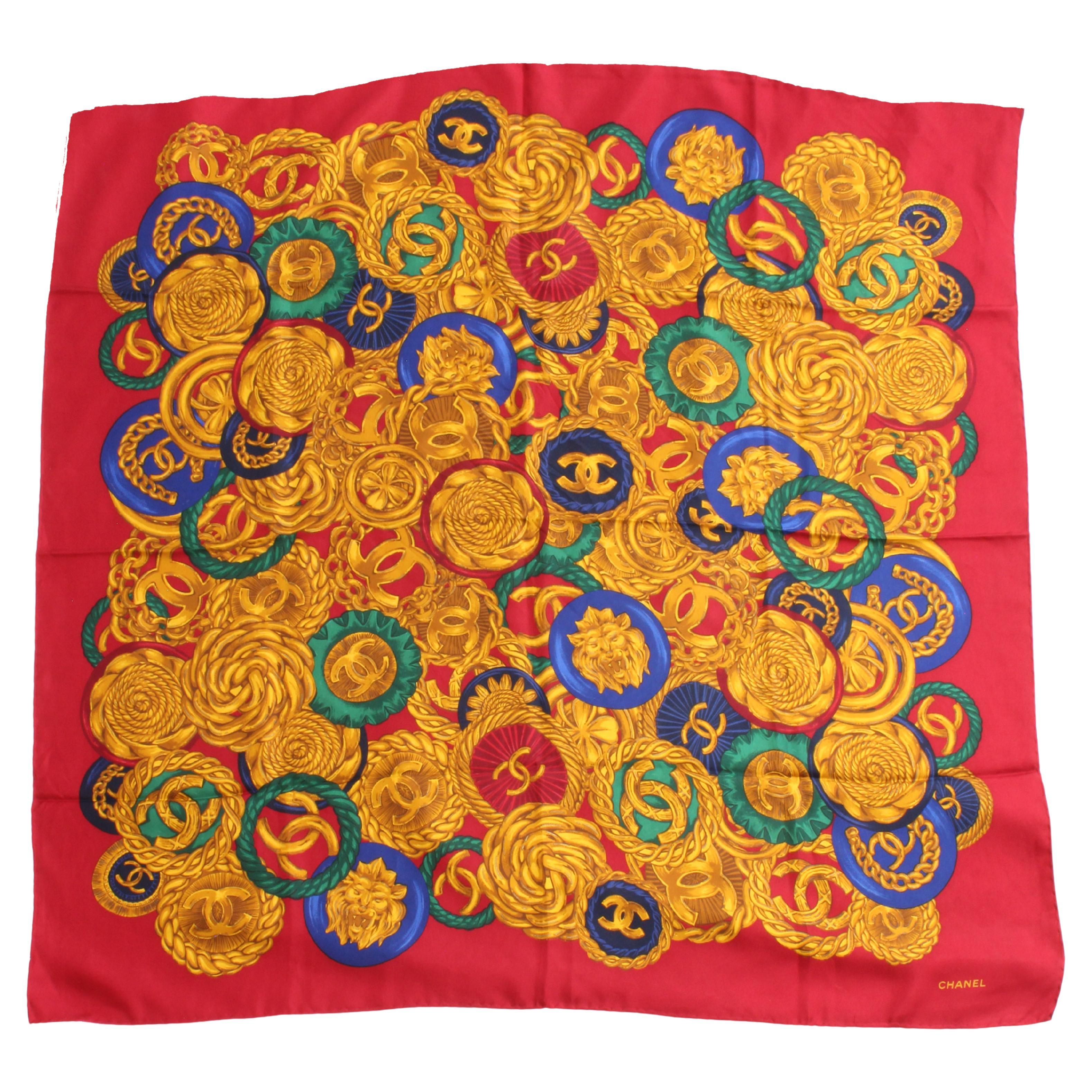 Chanel Vintage Silk Scarf with CC Logo. 35 inches at 1stDibs
