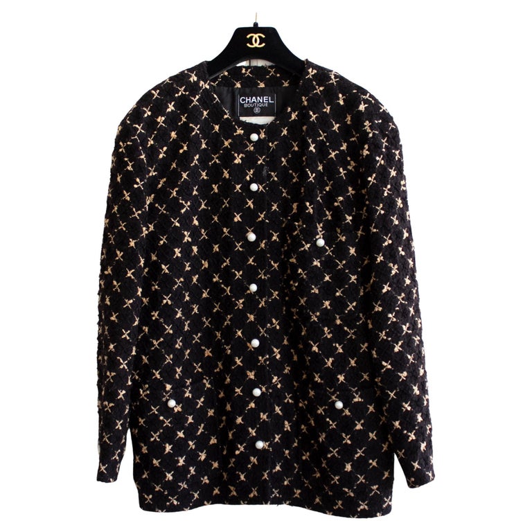 Rare Chanel Vintage 1980s Karl Black Beige White Pearl X Tweed Jacket ...