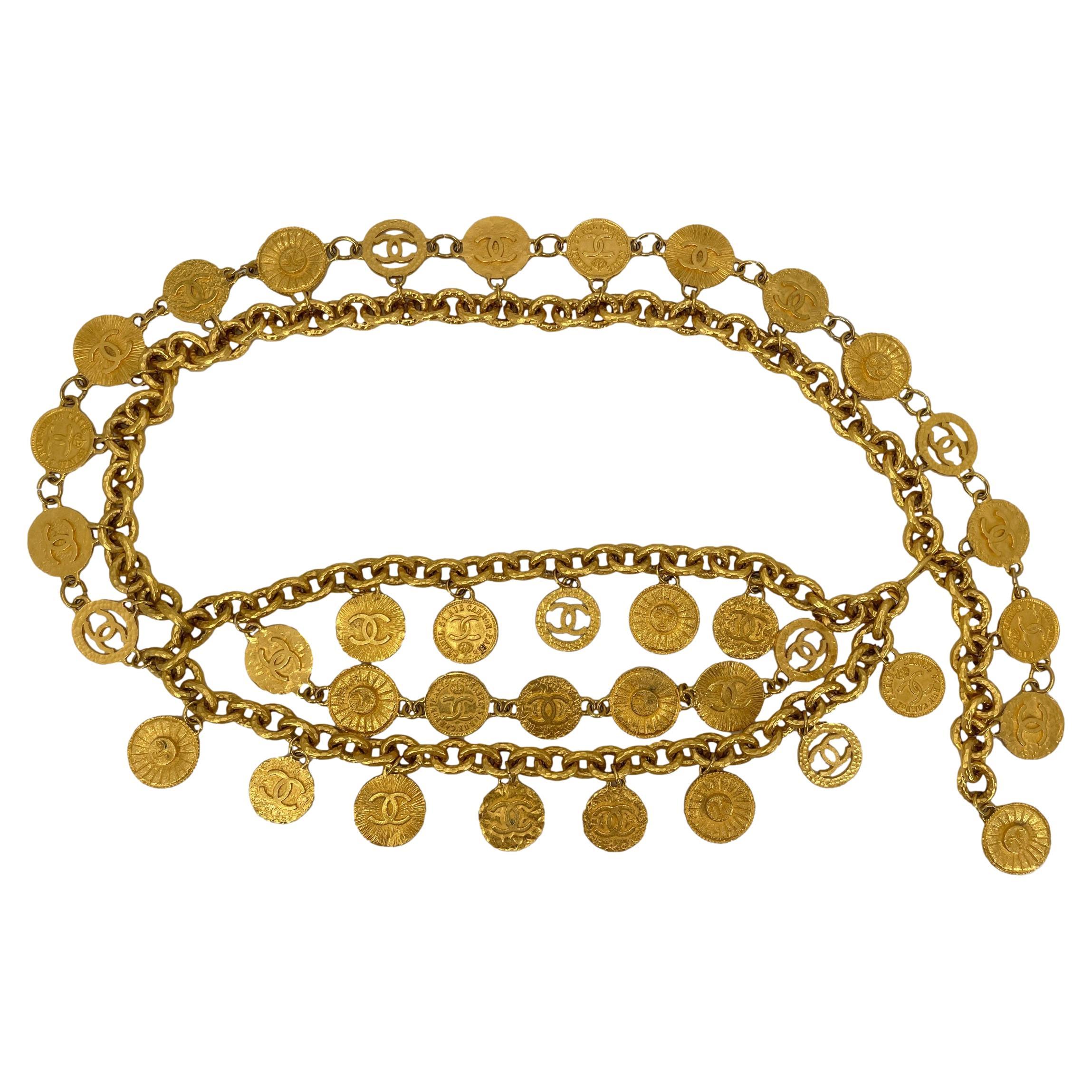 Rare Chanel Vintage 93C Coin and Cutout Three-Strand Belt Necklace ...