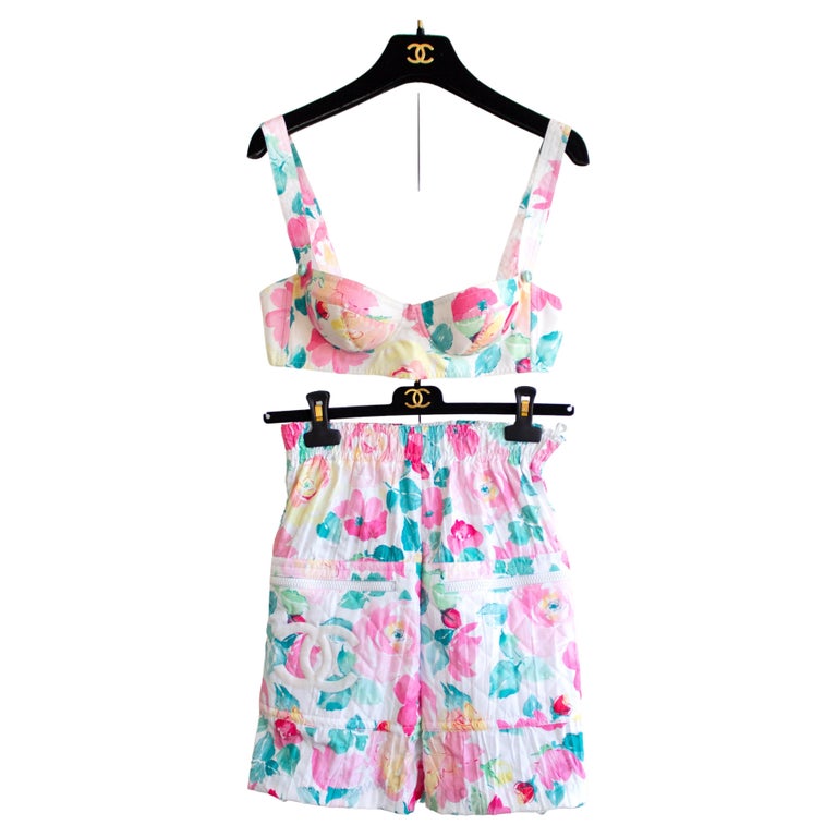 Rare Chanel Vintage Cruise 1995 Multicolor Floral Bustier Bra Shorts ...