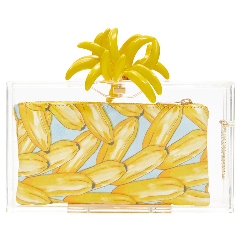 rare CHARLOTTE OLYMPIA yellow Banana charm zip pouch perspex PVC box ...