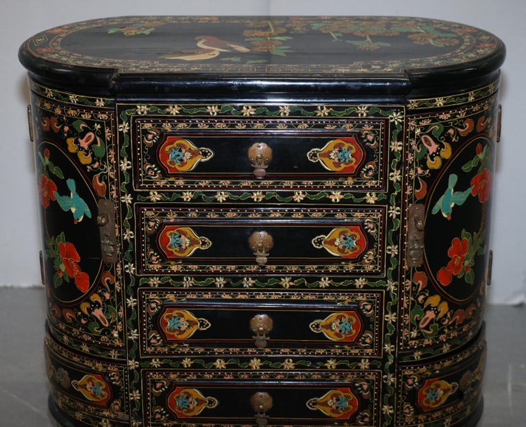 Rare Chinese Black Lacquer Hand Painted Chinoiserie Side Table Drawers ...