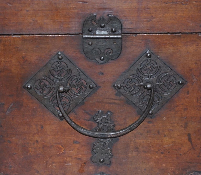 Rare Chinese circa 1840 Campaign Chest Ornate Metal Work Swastika Well ...