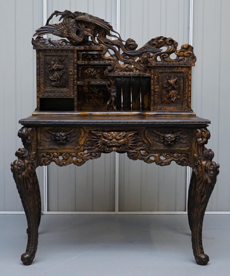 Rare Chinese Export Dragons Phoenix Bird Writing Table Desk and ...