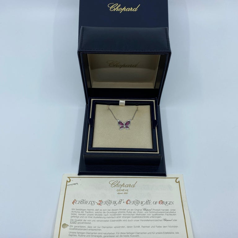 Rare Chopard Butterfly Ruby and Diamond 18k White Gold Pendant Necklace ...