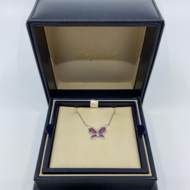 Rare Chopard Butterfly Ruby and Diamond 18k White Gold Pendant Necklace ...