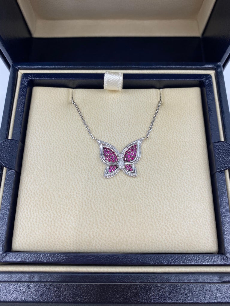 Rare Chopard Butterfly Ruby and Diamond 18k White Gold Pendant Necklace ...