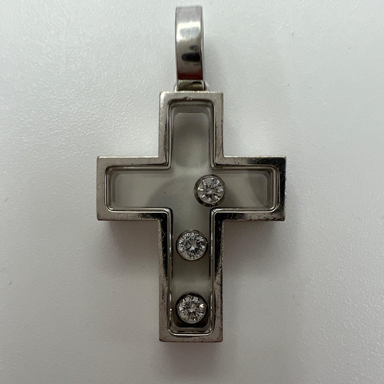 Rare Chopard Happy Diamonds Cross 18 Karat White Gold Pendant at 1stDibs
