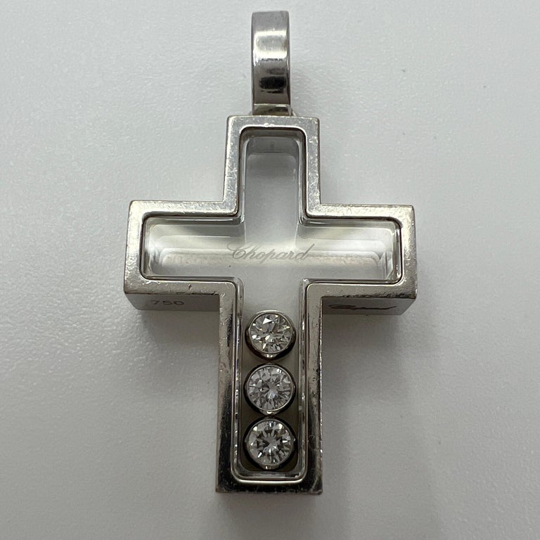 Rare Chopard Happy Diamonds Cross 18 Karat White Gold Pendant at 1stDibs