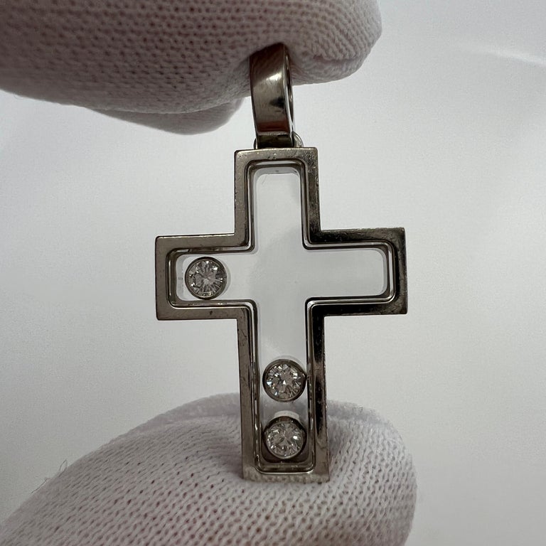 Rare Chopard Happy Diamonds Cross 18 Karat White Gold Pendant at 1stDibs