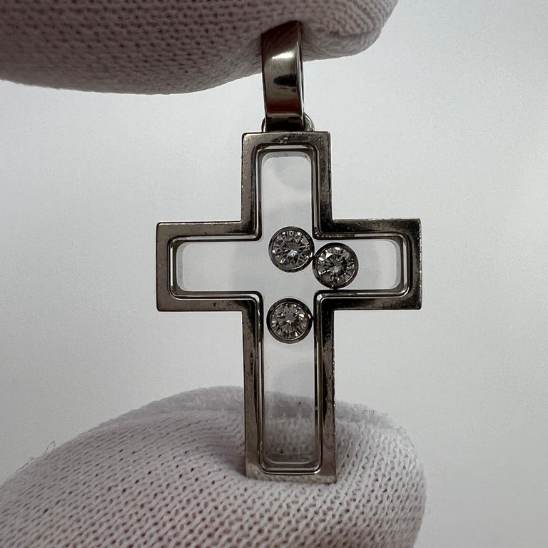 Rare Chopard Happy Diamonds Cross 18 Karat White Gold Pendant at 1stDibs
