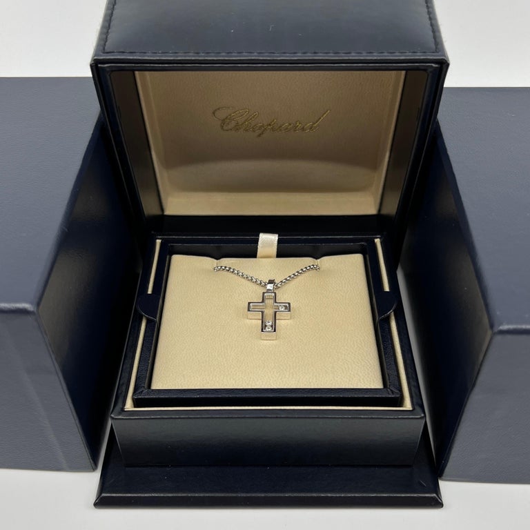 Rare Chopard Happy Diamonds Cross 18 Karat White Gold Pendant Necklace ...