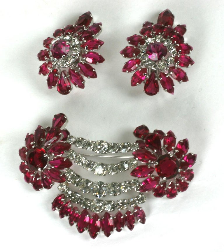 Rare Christian Dior Ruby and Crystal Floral Swag Parure, YSL 1959 For ...