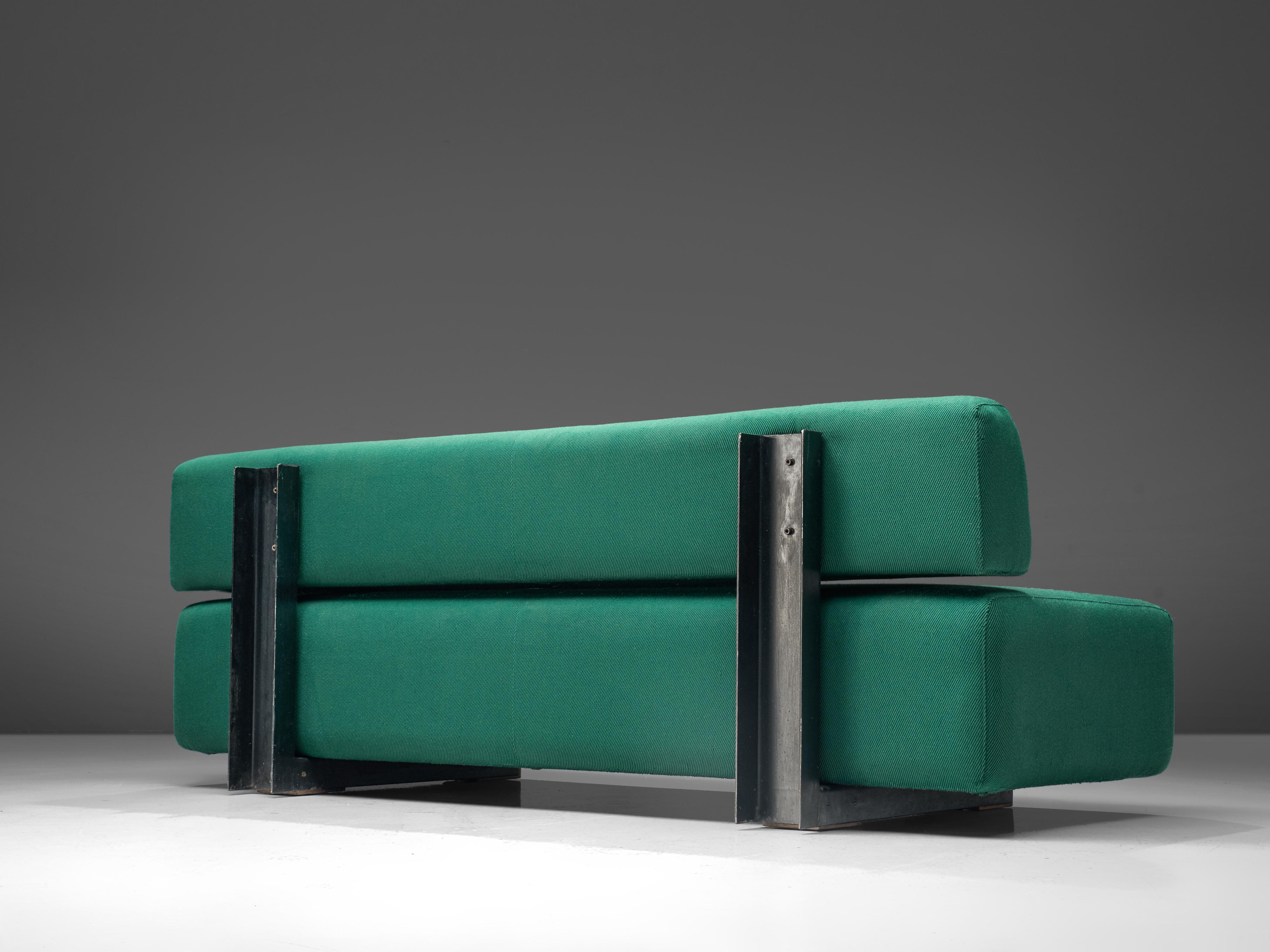 Rare Christophe Gevers Sofa in Green Fabric and Steel For Sale at 1stDibs