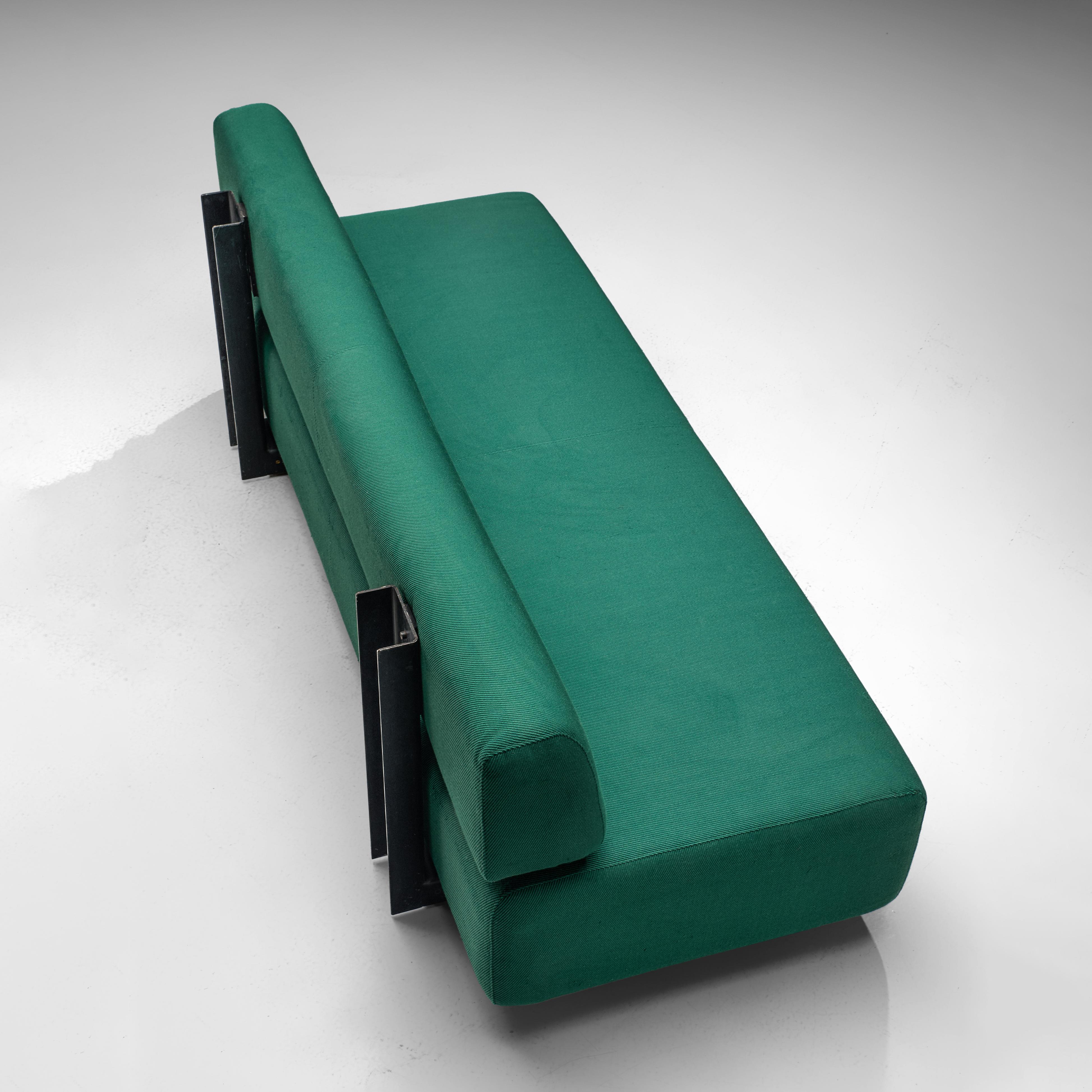 Rare Christophe Gevers Sofa in Green Fabric and Steel For Sale at 1stDibs