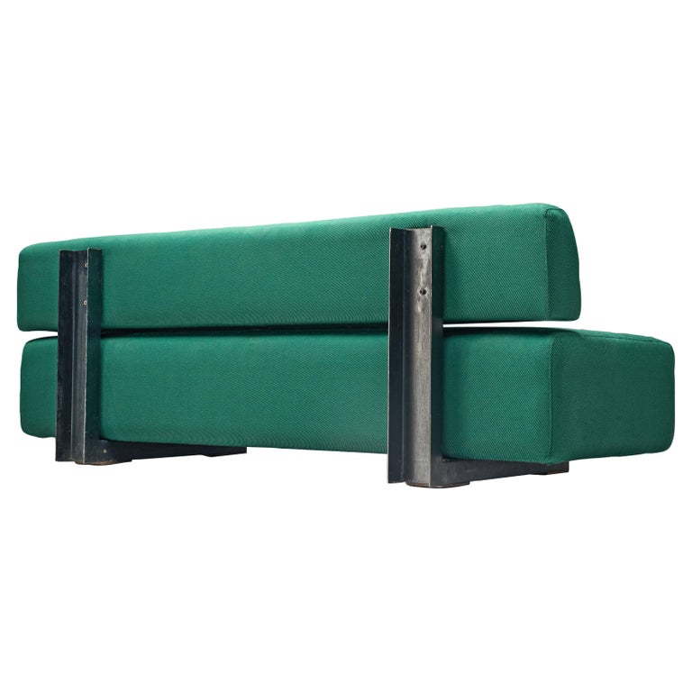 Rare Christophe Gevers Sofa in Green Fabric and Steel For Sale at 1stDibs