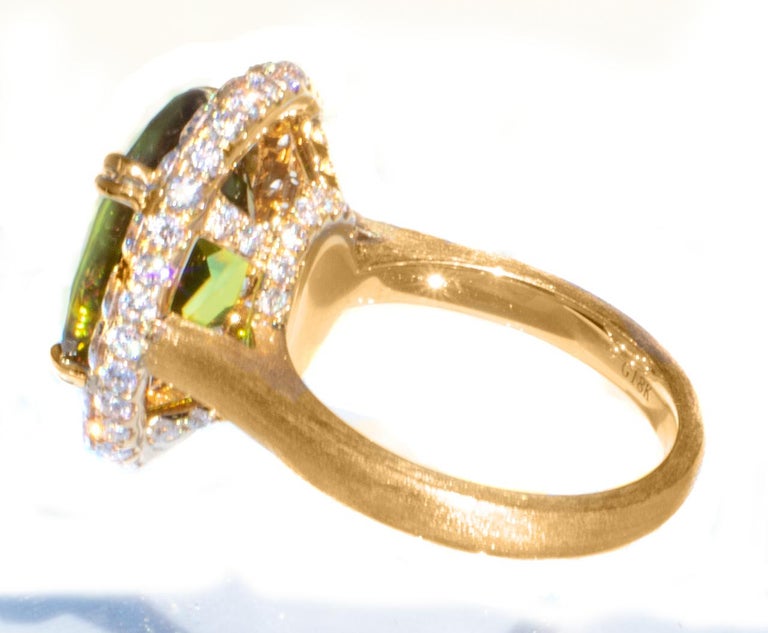 Rare Chrome Sphene and Diamond 18K Ring For Sale at 1stDibs