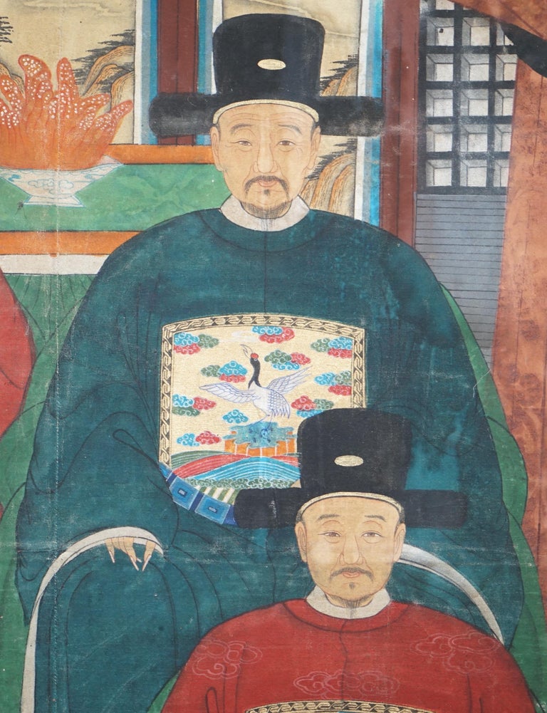 Rare circa 1880 Chinese Ancestral Portrait Painting Oil on Canvas Part ...
