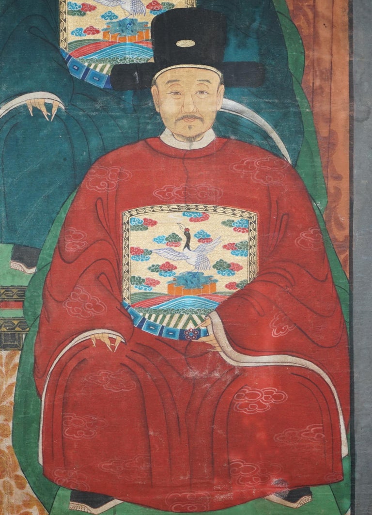 Rare circa 1880 Chinese Ancestral Portrait Painting Oil on Canvas Part ...