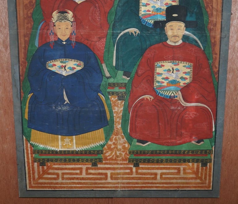 Rare circa 1880 Chinese Ancestral Portrait Painting Oil on Canvas Part ...