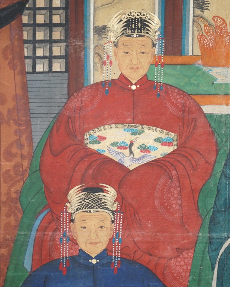 Rare circa 1880 Chinese Ancestral Portrait Painting Oil on Canvas Part ...