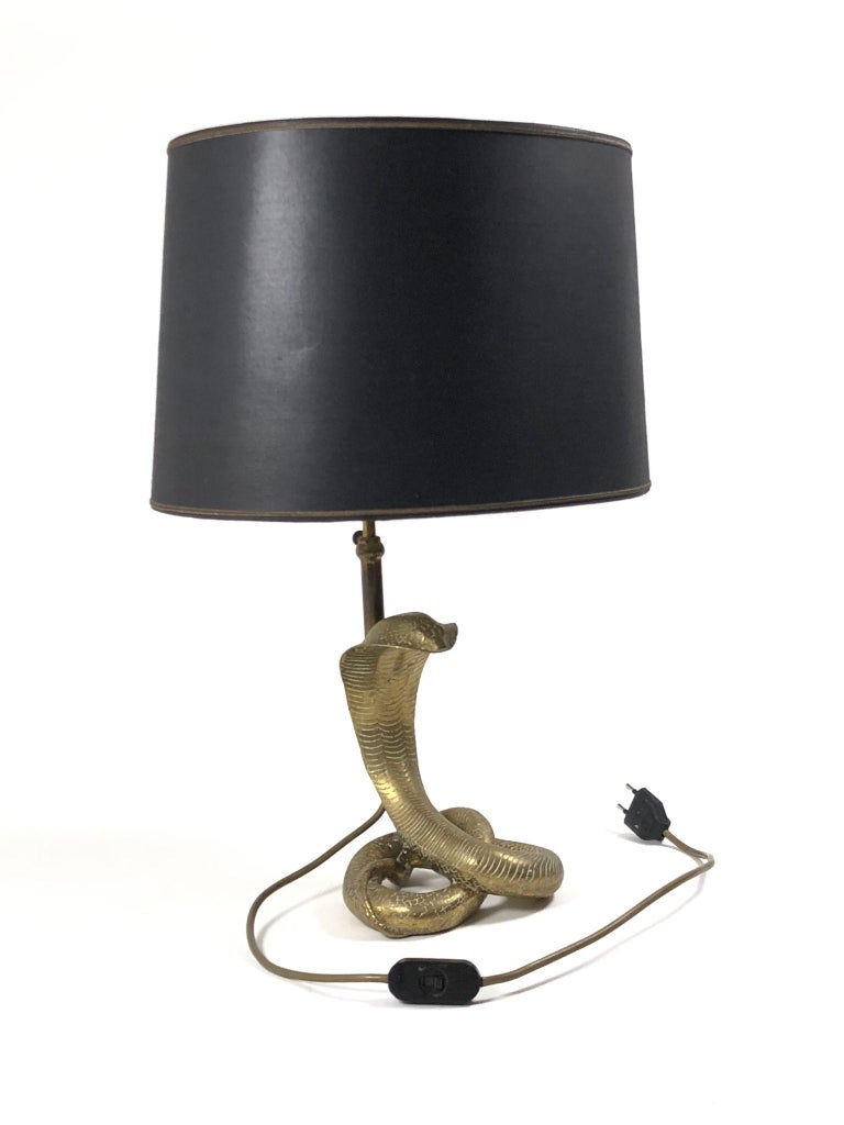 Rare "COBRA" Gold Brass Table Lamp, 1970's For Sale at 1stDibs