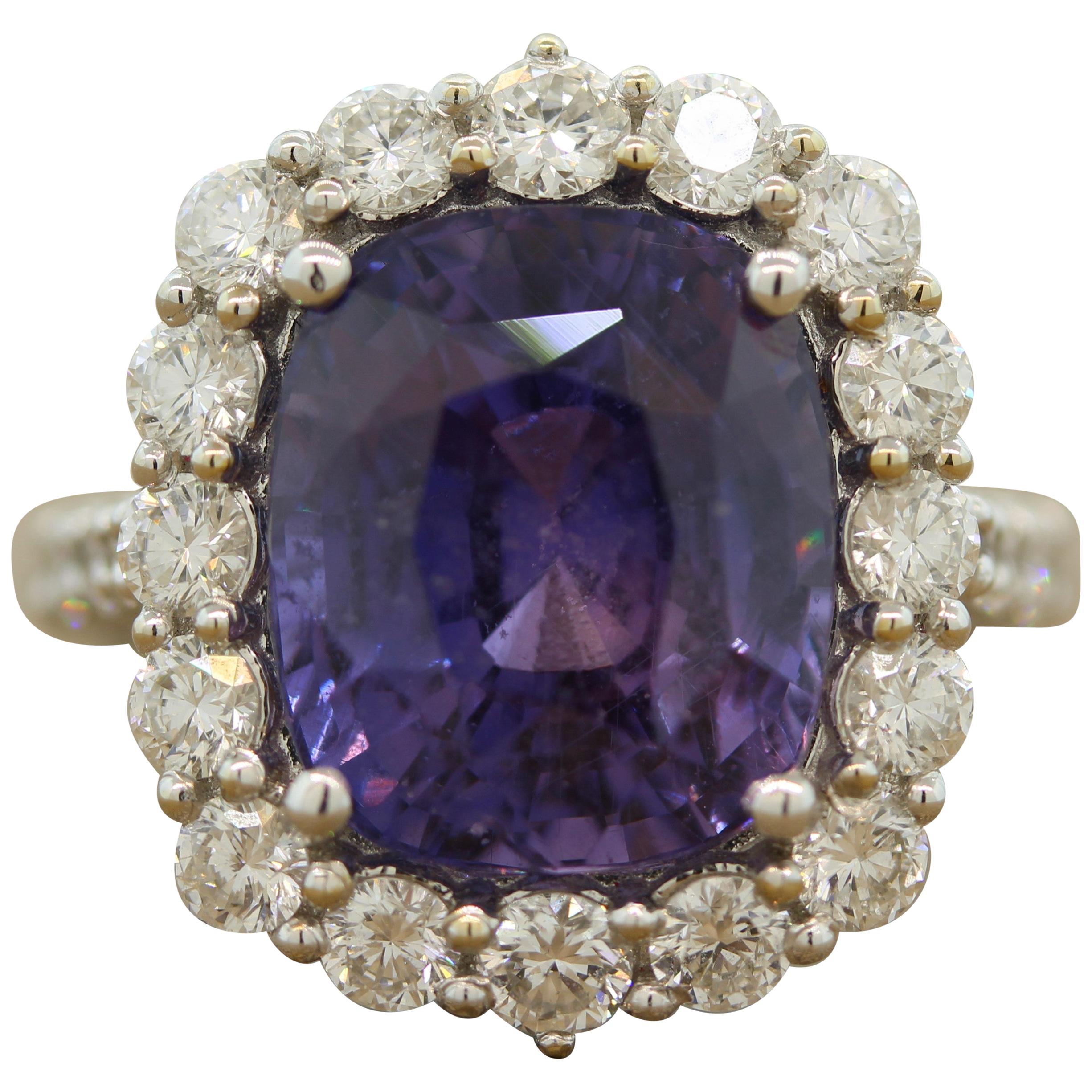 Rare Color Change Sapphire Diamond Gold Ring, GIA Certified at 1stDibs
