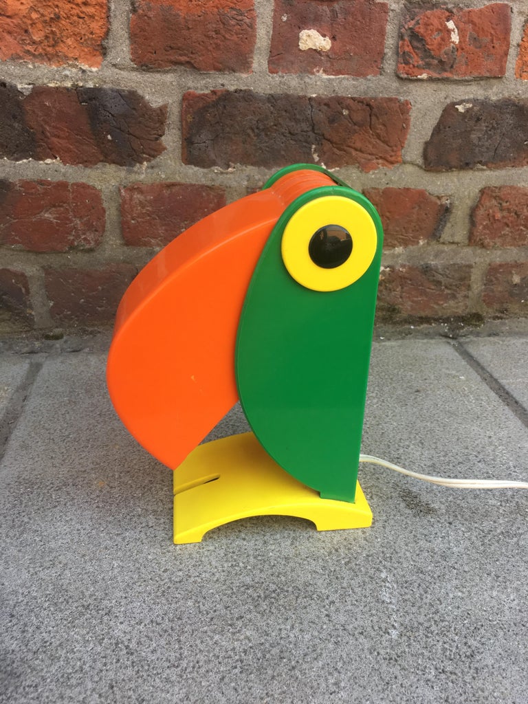 Rare, Colored Charming Toucan Table Lamp for OTF, Italy, Ferrari at 1stDibs