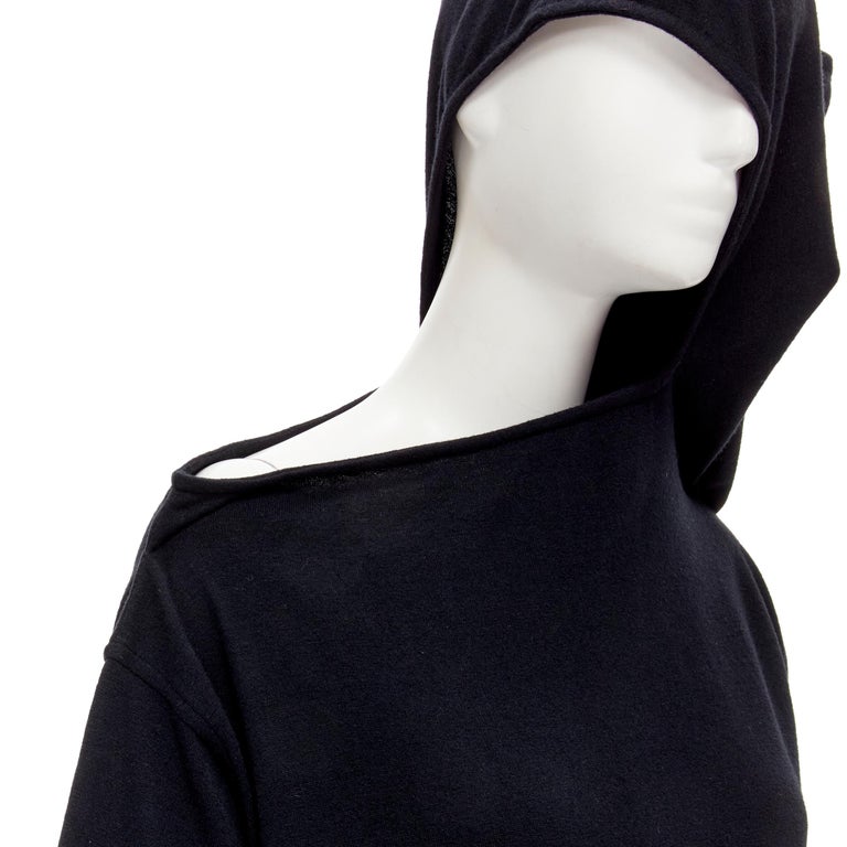 rare COMME DES GARCONS 1980's Vintage black asymmetric neckline hooded ...