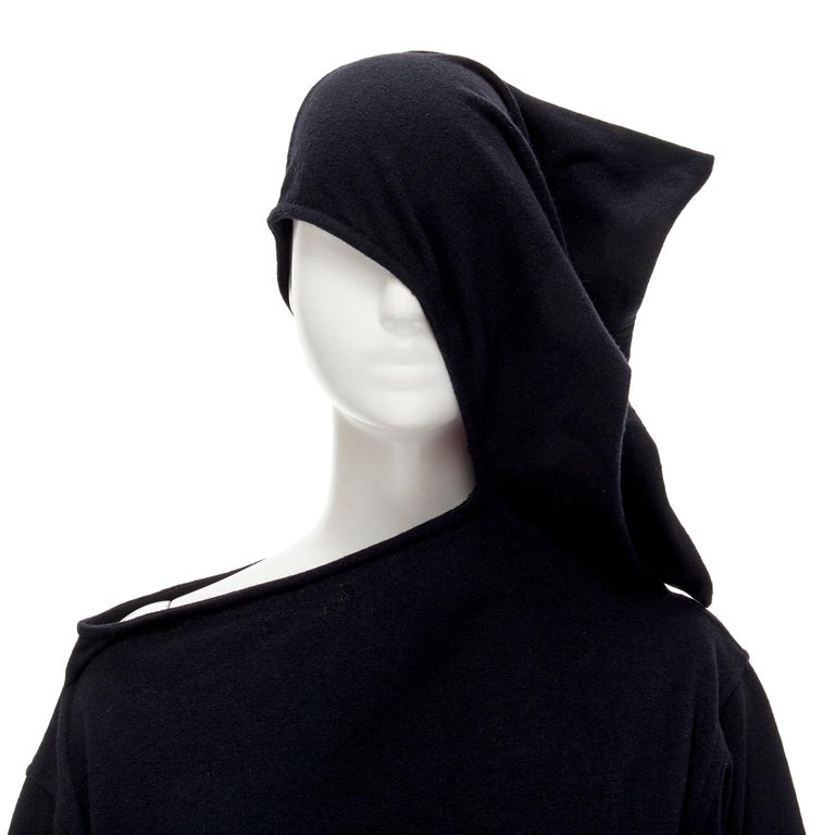 rare COMME DES GARCONS 1980's Vintage black asymmetric neckline hooded ...