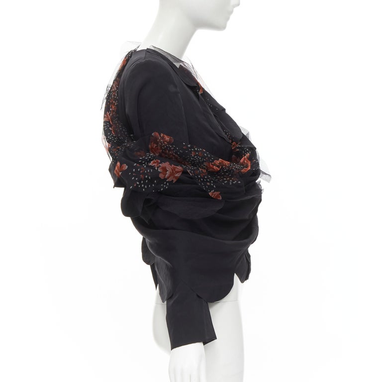 rare COMME DES GARCONS 1995 black red rose tulle scalloped sash blazer ...