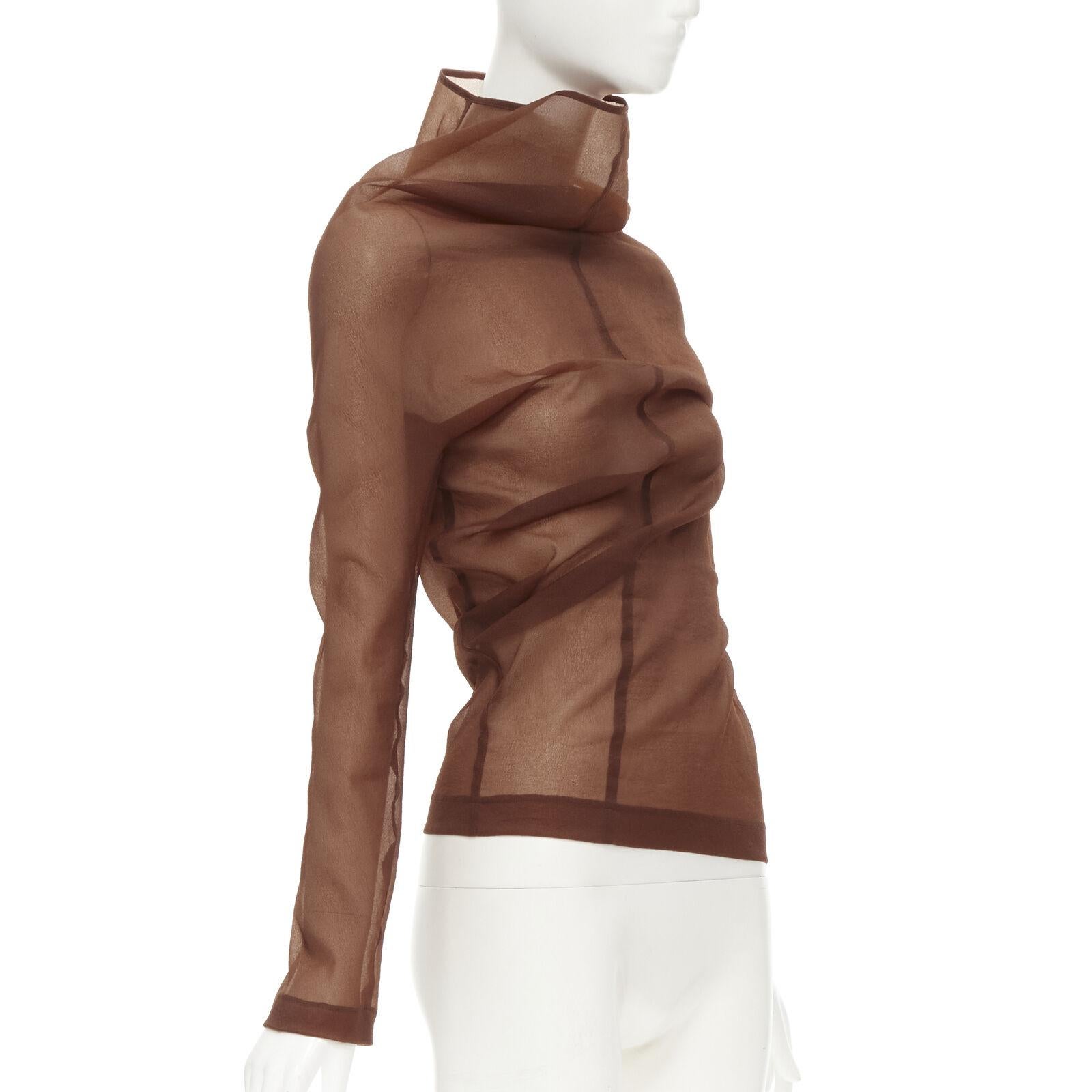 rare COMME DES GARCONS 1997 Lumps Bumps brown sheer cowl high bias cut top For Sale at 1stDibs