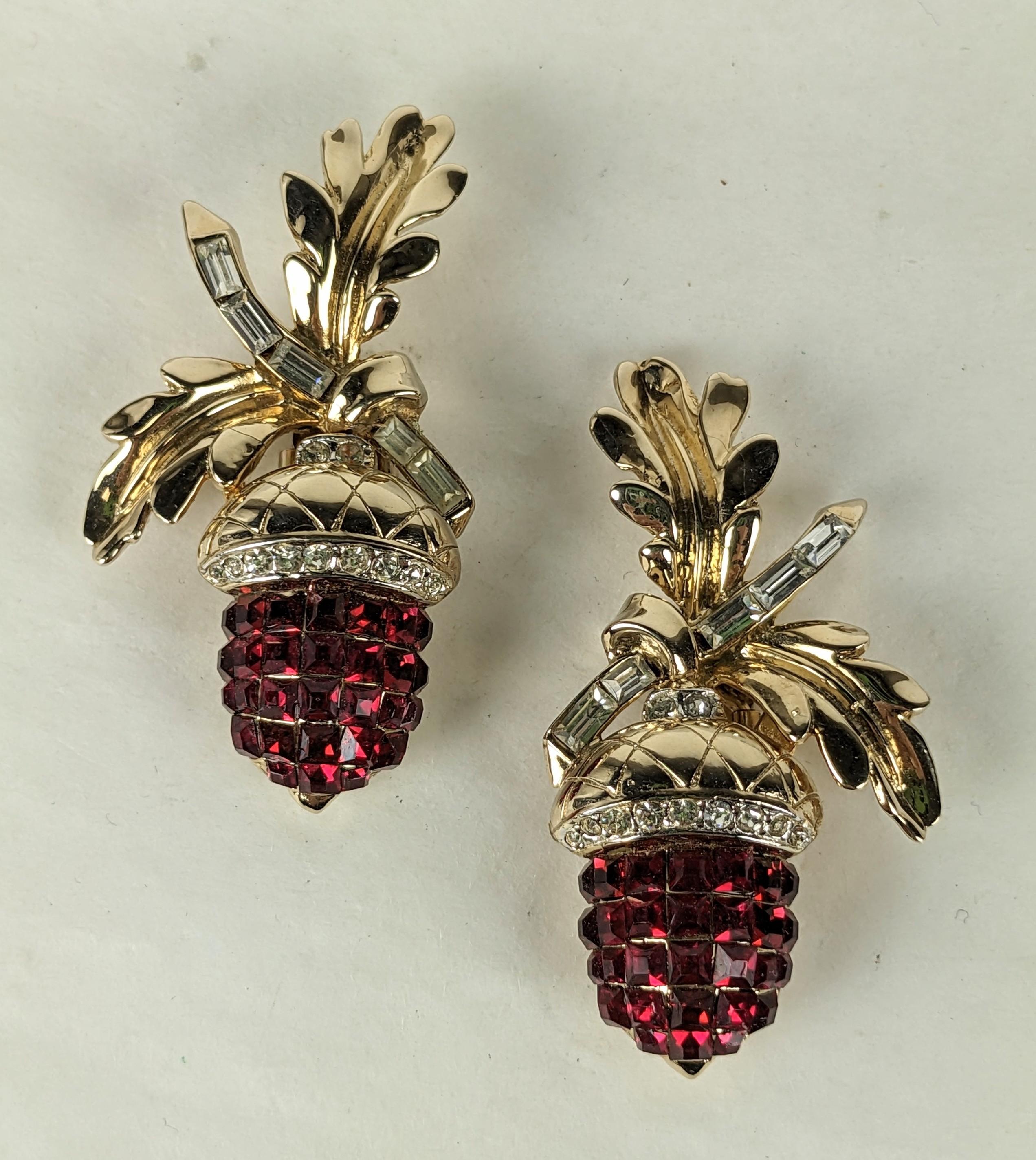 Rare Coro Invisibly Set Ruby Acorn Duette Clip Brooch at 1stDibs | coro ...