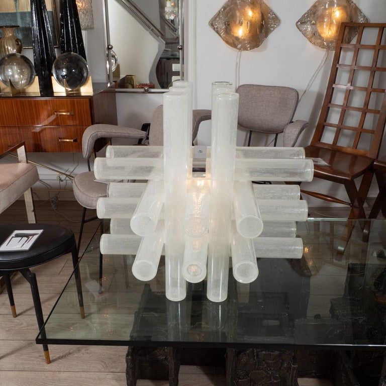 Rare Cubic Crosshatch Murano Glass Tube Table Lamp For Sale at 1stDibs