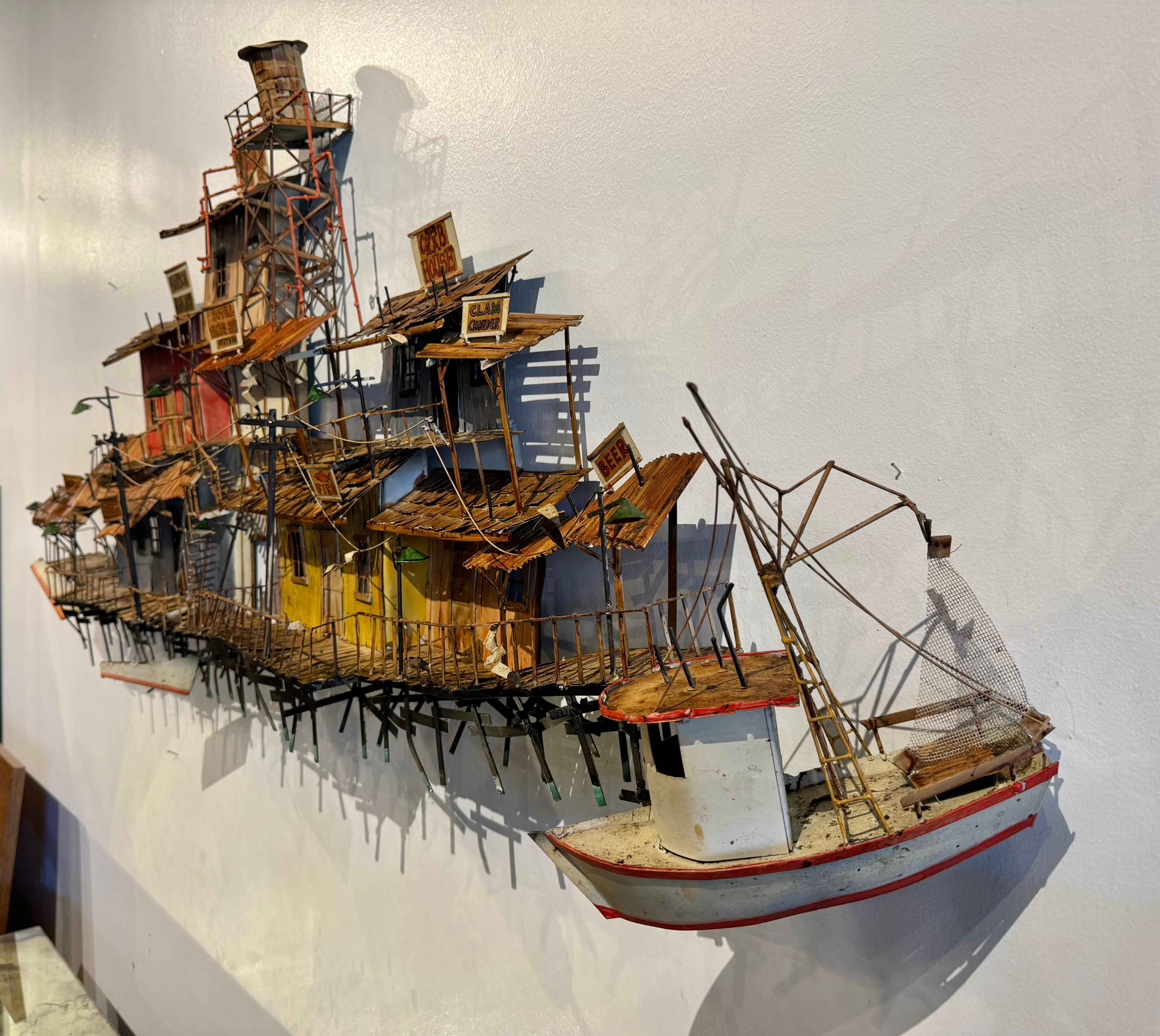Rare Curtis Jere Brutalist Tampa Bay Fishing Wharf Wall Sculpture For ...