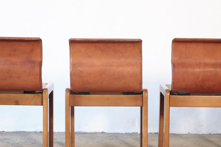Rare Curved Scarpa Style Dining Chairs, Leather and Wood, Italy, 1960s ...