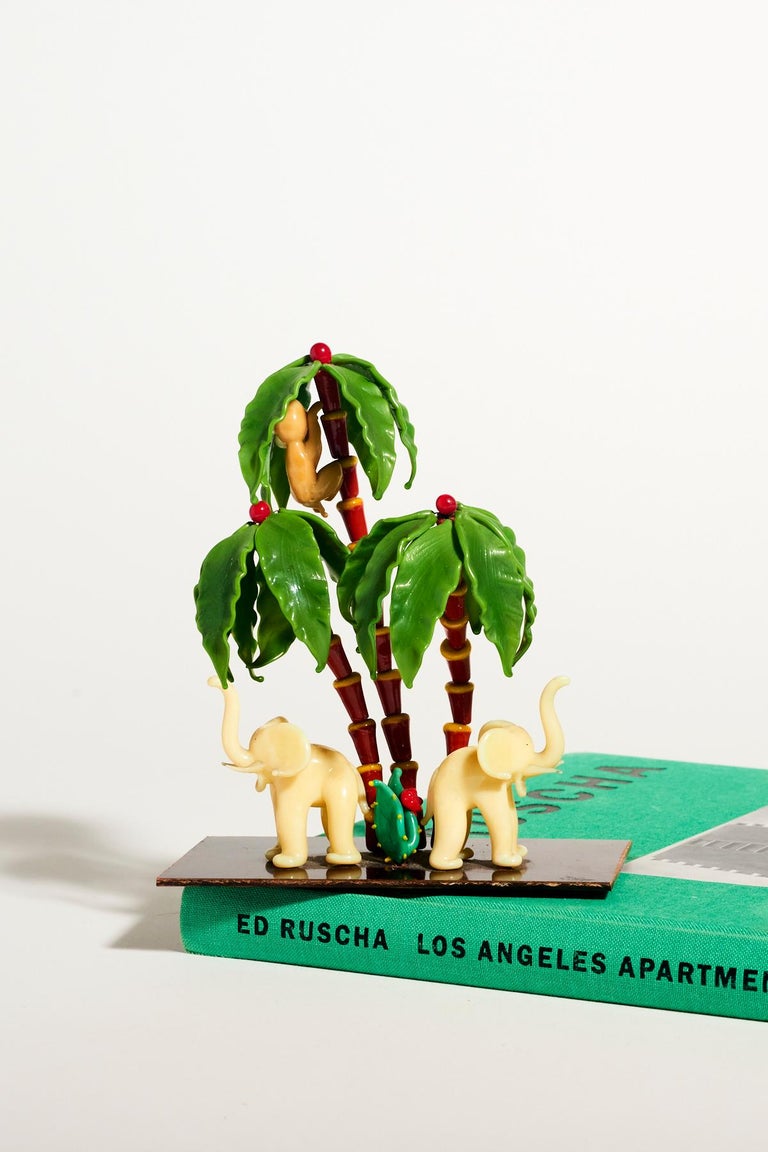 Rare Czech Elephant Monkey and Palm Tree Figurine For Sale at 1stDibs