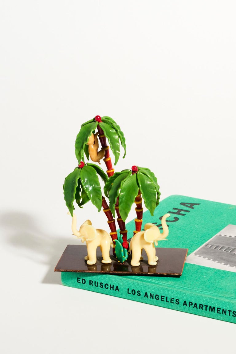 Rare Czech Elephant Monkey and Palm Tree Figurine For Sale at 1stDibs