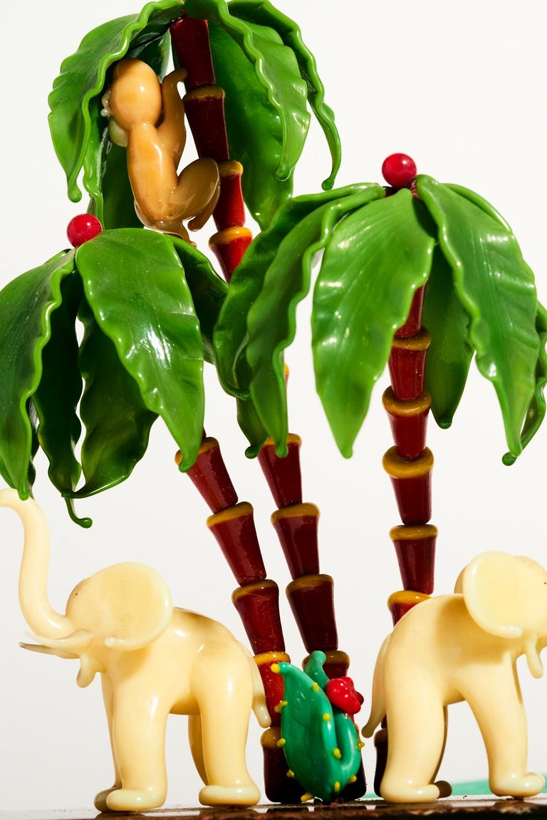 Rare Czech Elephant Monkey and Palm Tree Figurine For Sale at 1stDibs